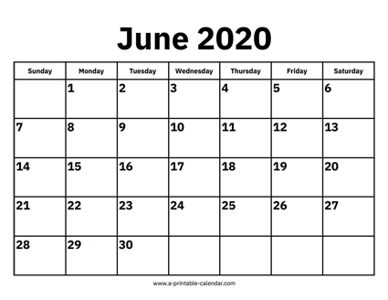June 2020 Calendar - A Printable Calendar