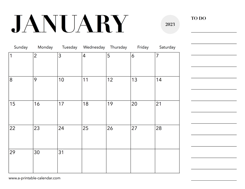 2023 Calendar January A Printable Calendar