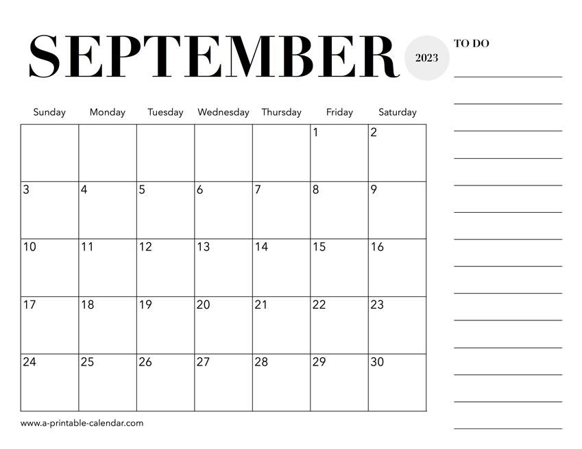 2023 Calendar September A Printable Calendar