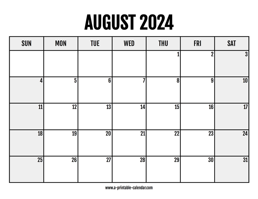2024 August Calendar Printable