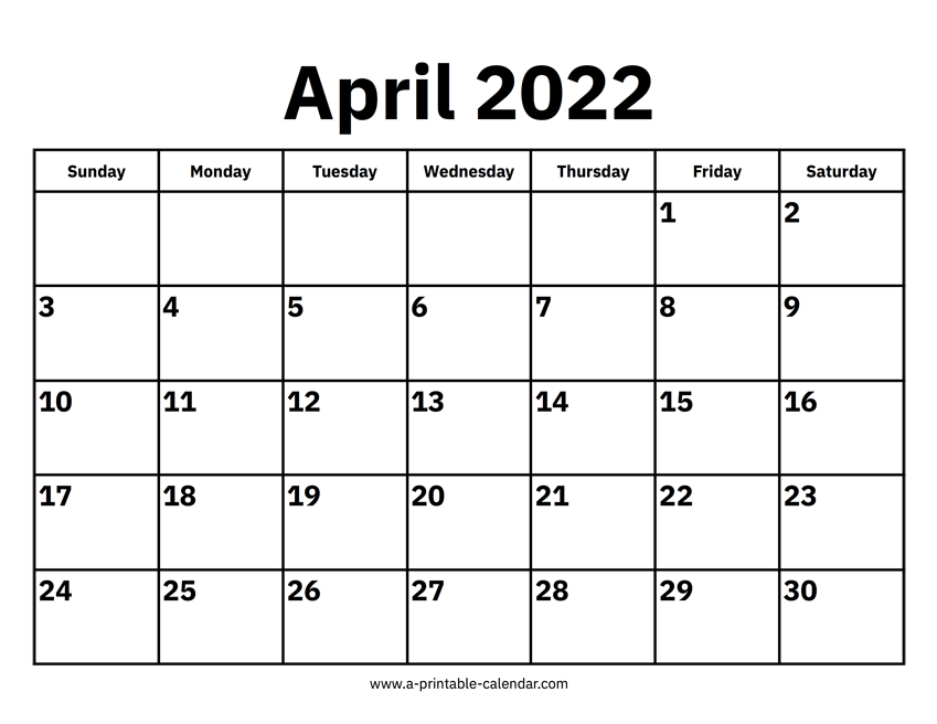 April 2022 Calendars Printable Calendar 2022