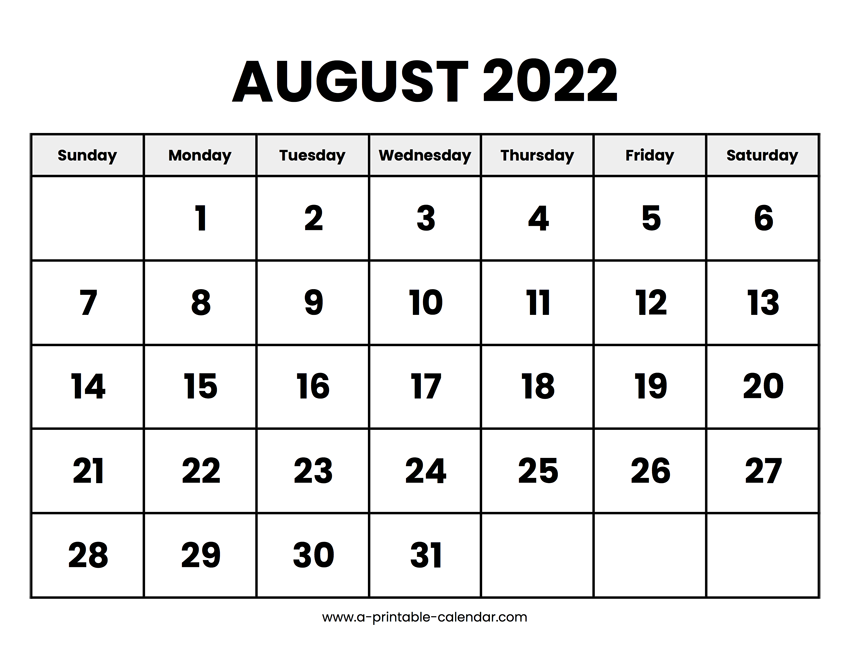 Free Printable August 2022 Calendars Wiki Calendar August 2022 