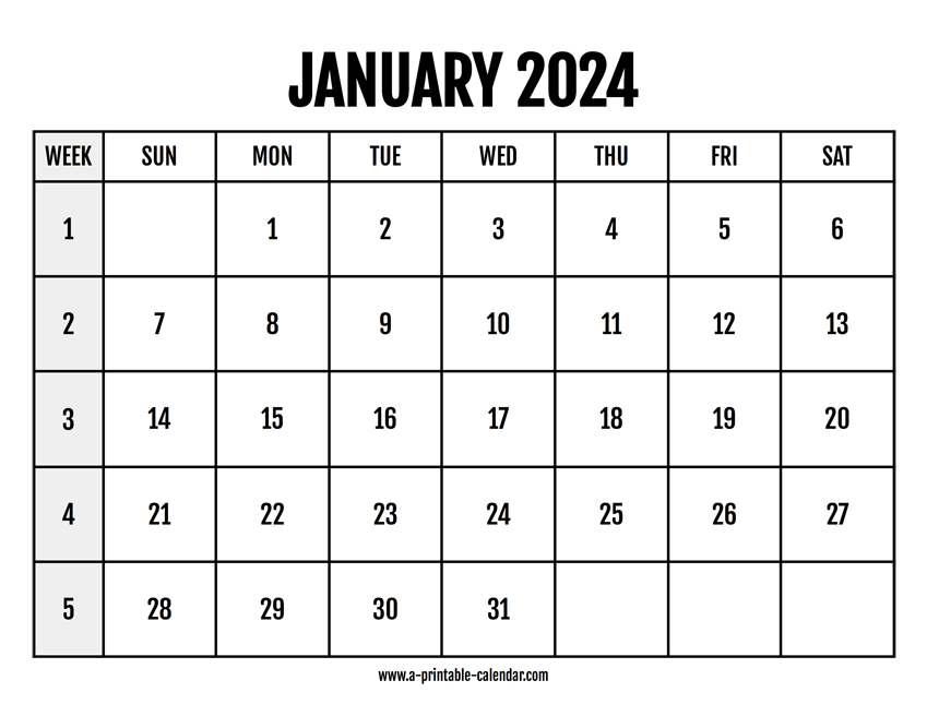 Calendar 2024 January