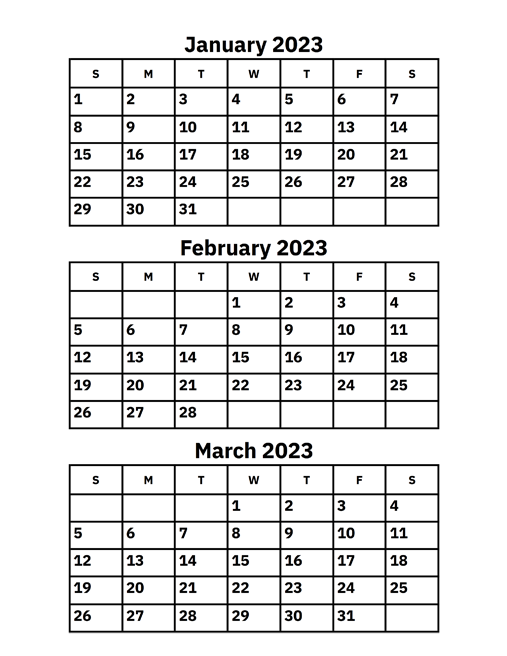 January February And March 2023 Calendar