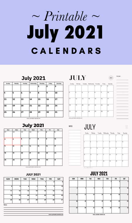 July 2021 Calendars Printable Calendar 2021