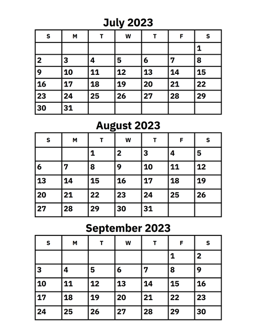 July August And September 2023 Calendar