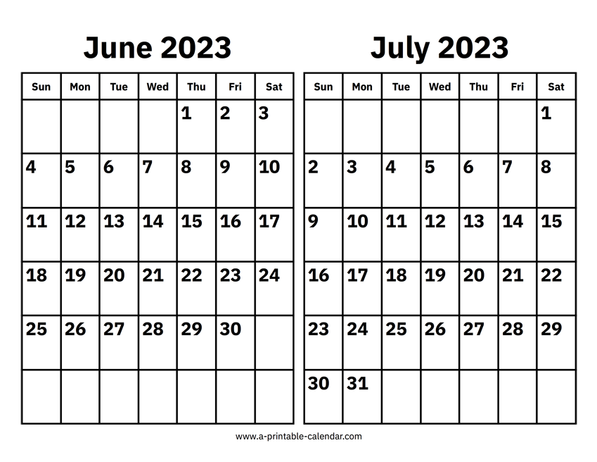 June And July 2023 Calendar