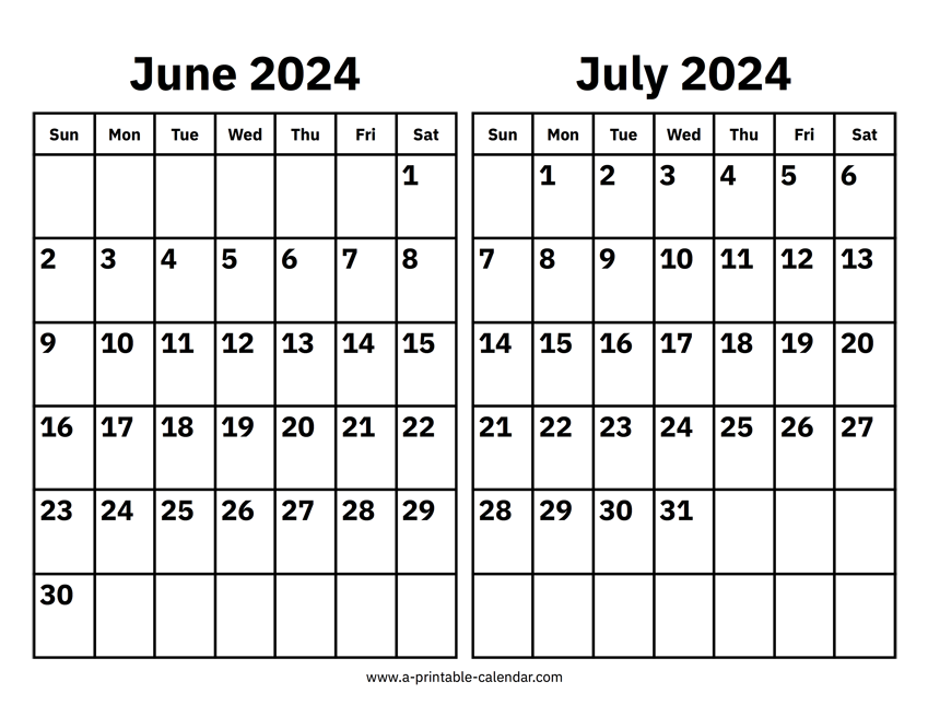 June And July 2024 Calendar A Printable Calendar