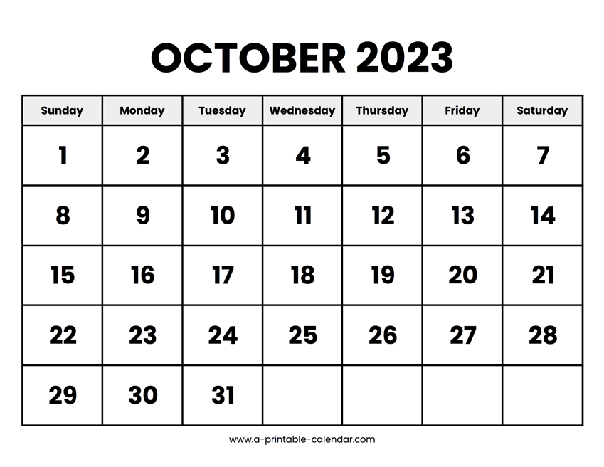 October Calendar 2023 Get Calendar 2023 Update